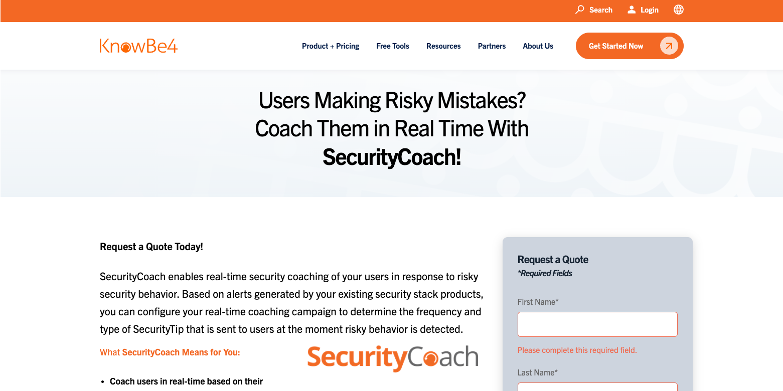 SecurityCoach Get a Quote | KnowBe4