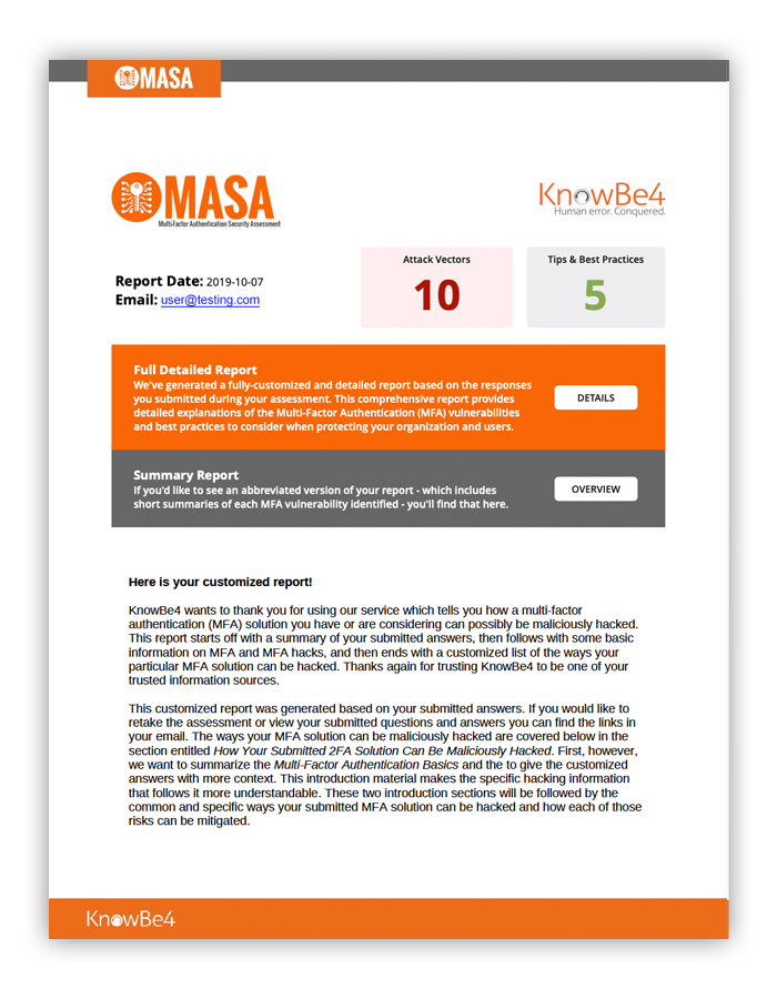 KnowBe4 Launches New Multi-Factor Authentication Security Assessment Tool